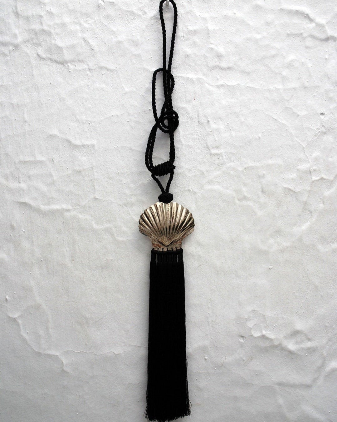 Einseitiger Art-Déco-Muschelvorhang, einseitig, Quaste, Raffhalter ...