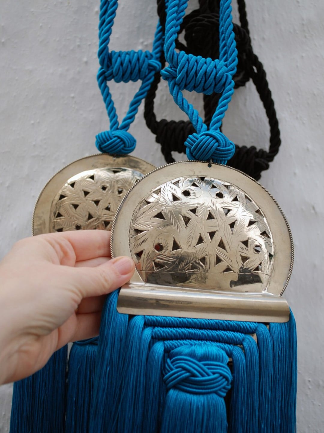 Artisan Made Pair of Large Moroccan Tassels and Draper Holdbacks With a ...