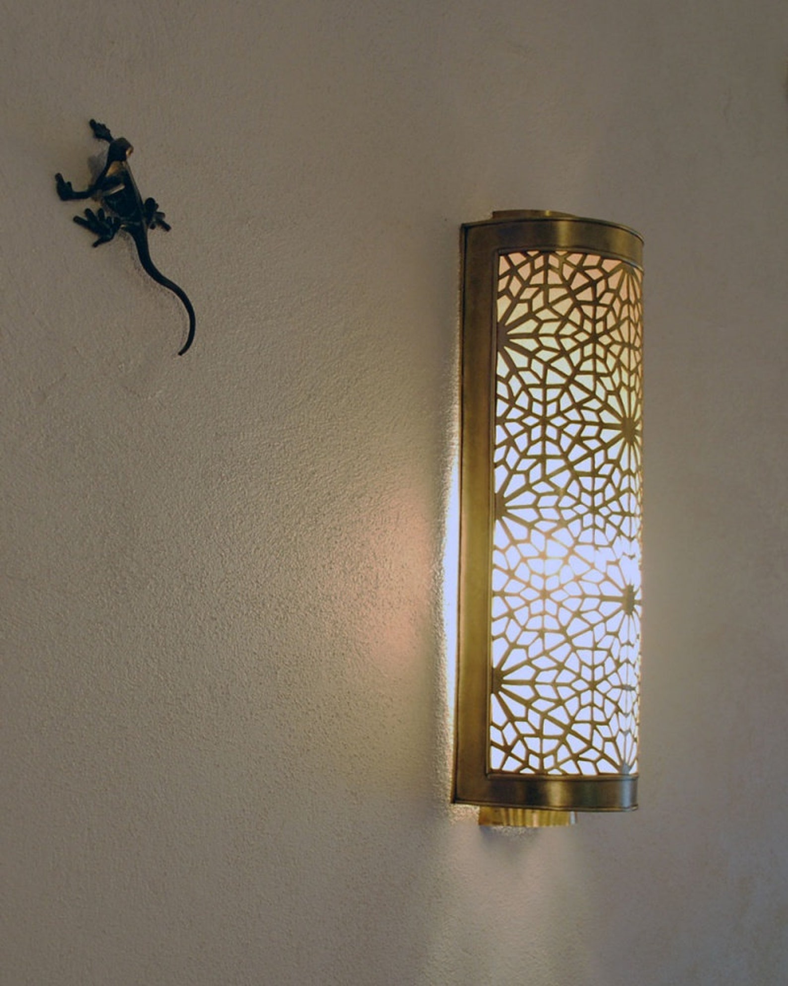 Exquisite Hand Cut Manhan Wall Light in Curved Brass With Hand Cut ...