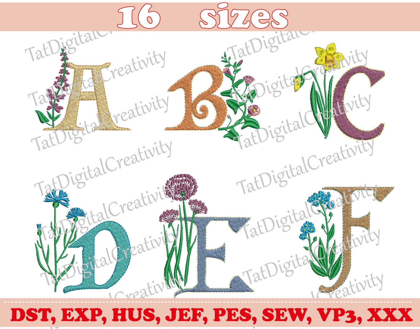 Floral Alphabet Machine Embroidery Design: Font Monogram (instant ...