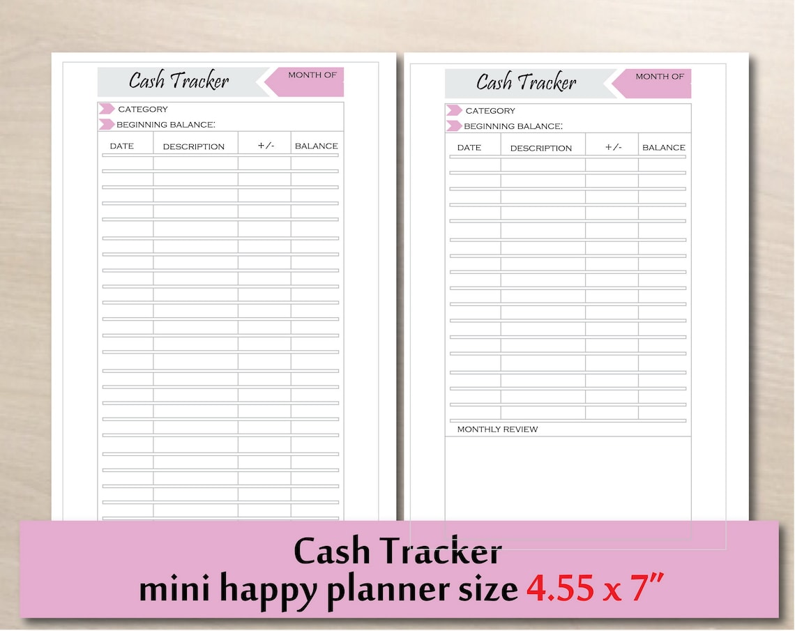 Printable Cash Tracker for Cash Envelope System, Mini Happy Planner ...