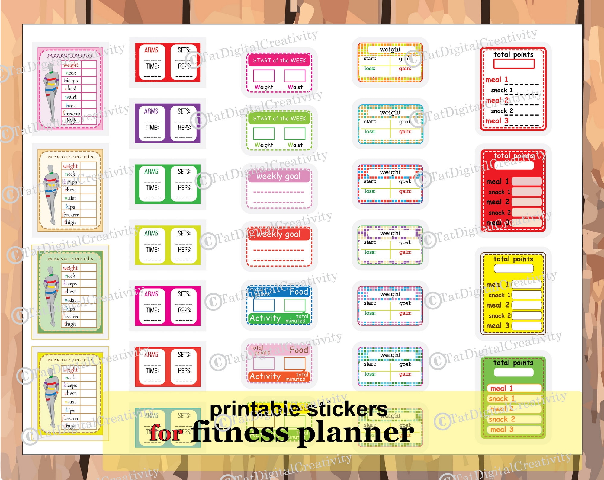 Printable Stickers, Fitness Journal Stickers Printable, Measurements ...