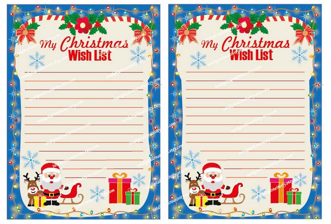 Kids Christmas Wish List Printable: Letter to Santa (instant Download ...