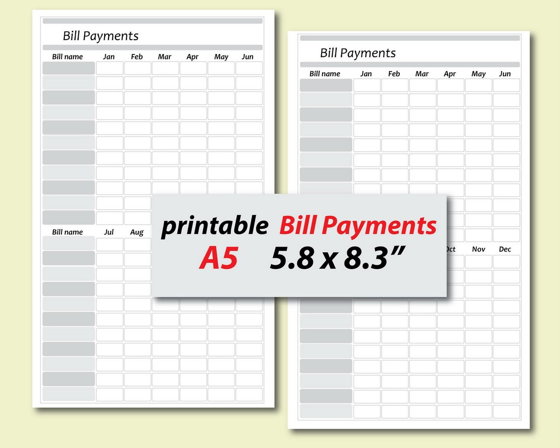 Bill Payments Printable PDF, Bill Payment Tracker, Personal Finance ...