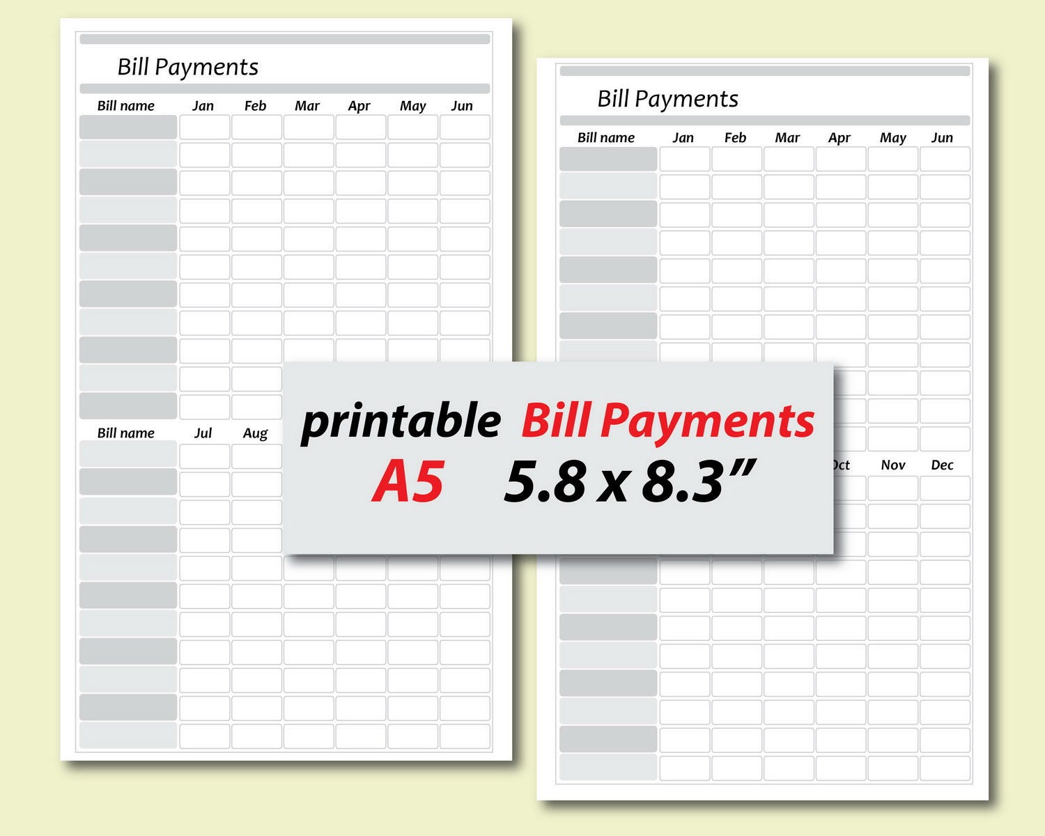 Bill Payments Printable PDF, Bill Payment Tracker, Personal Finance ...