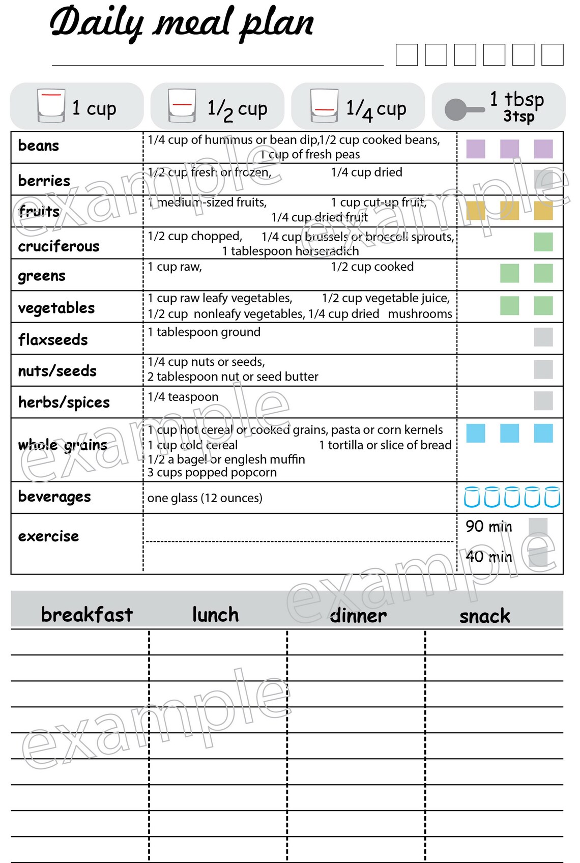 Daily Meal Planner Printable: Food Journal & Grocery List (a4/letter ...