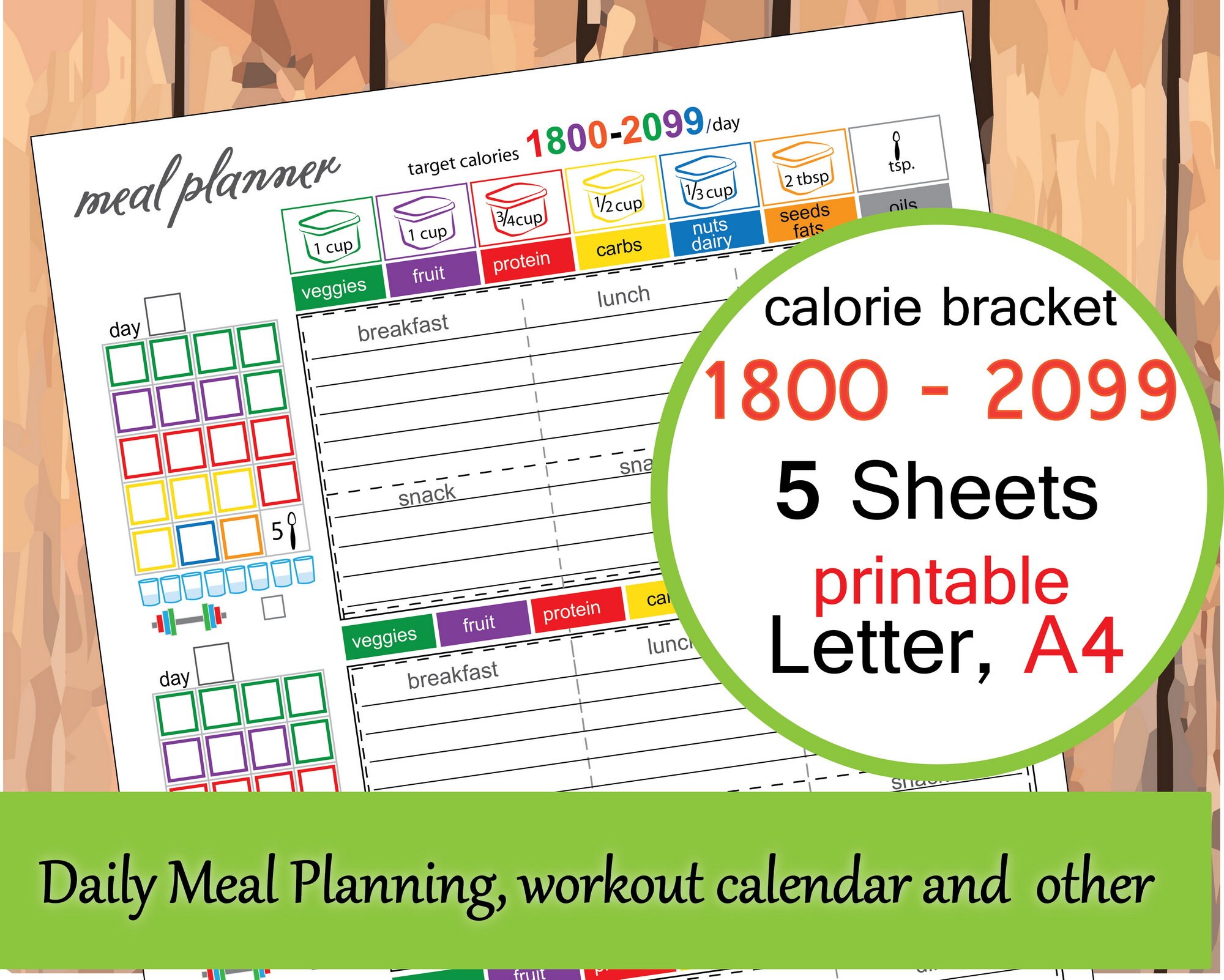 1800 Calorie Tracker, Daily Meal Planner, Food Journal , Shopping List ...