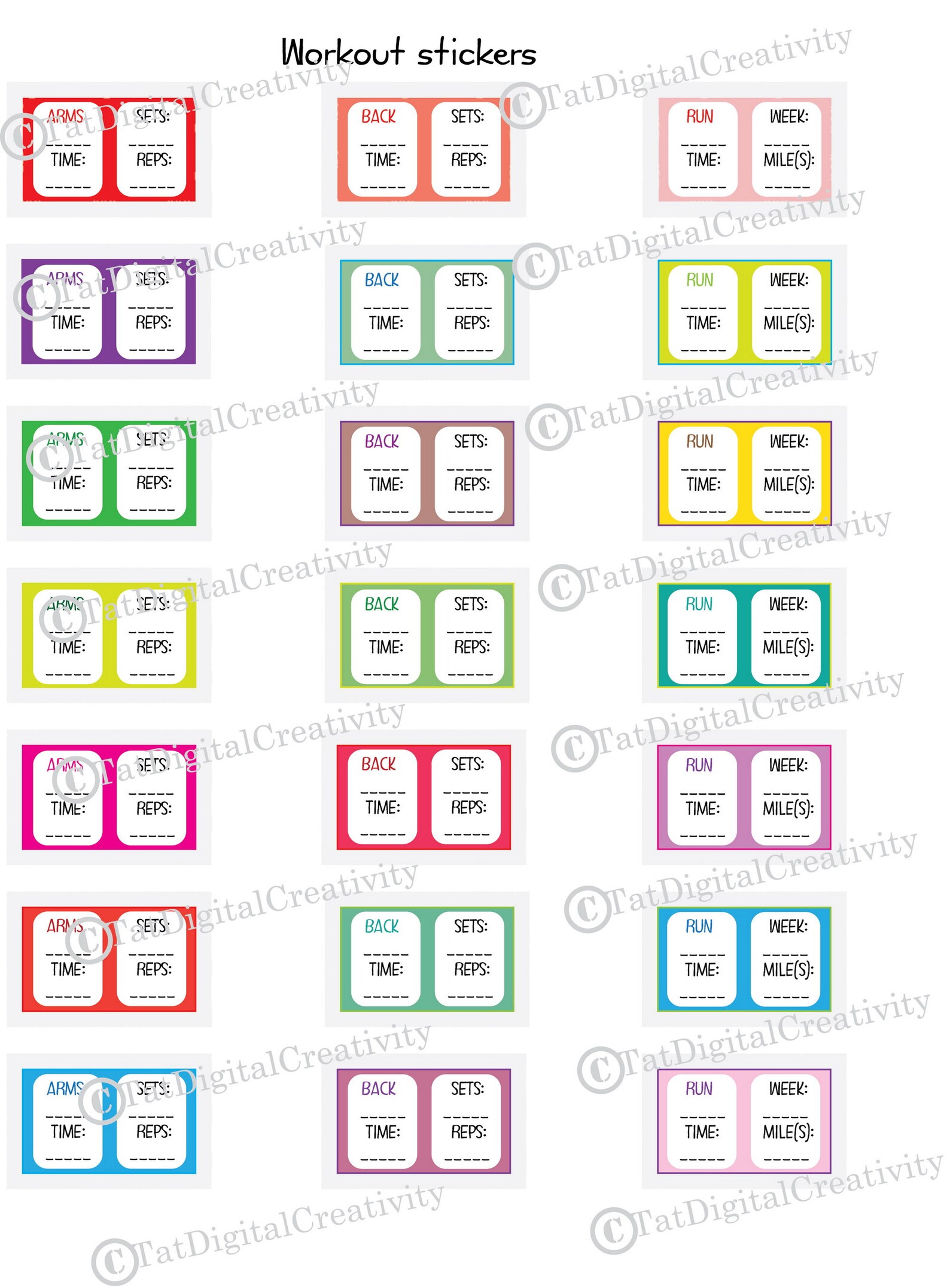 Printable Stickers, Fitness Journal Stickers Printable, Measurements ...
