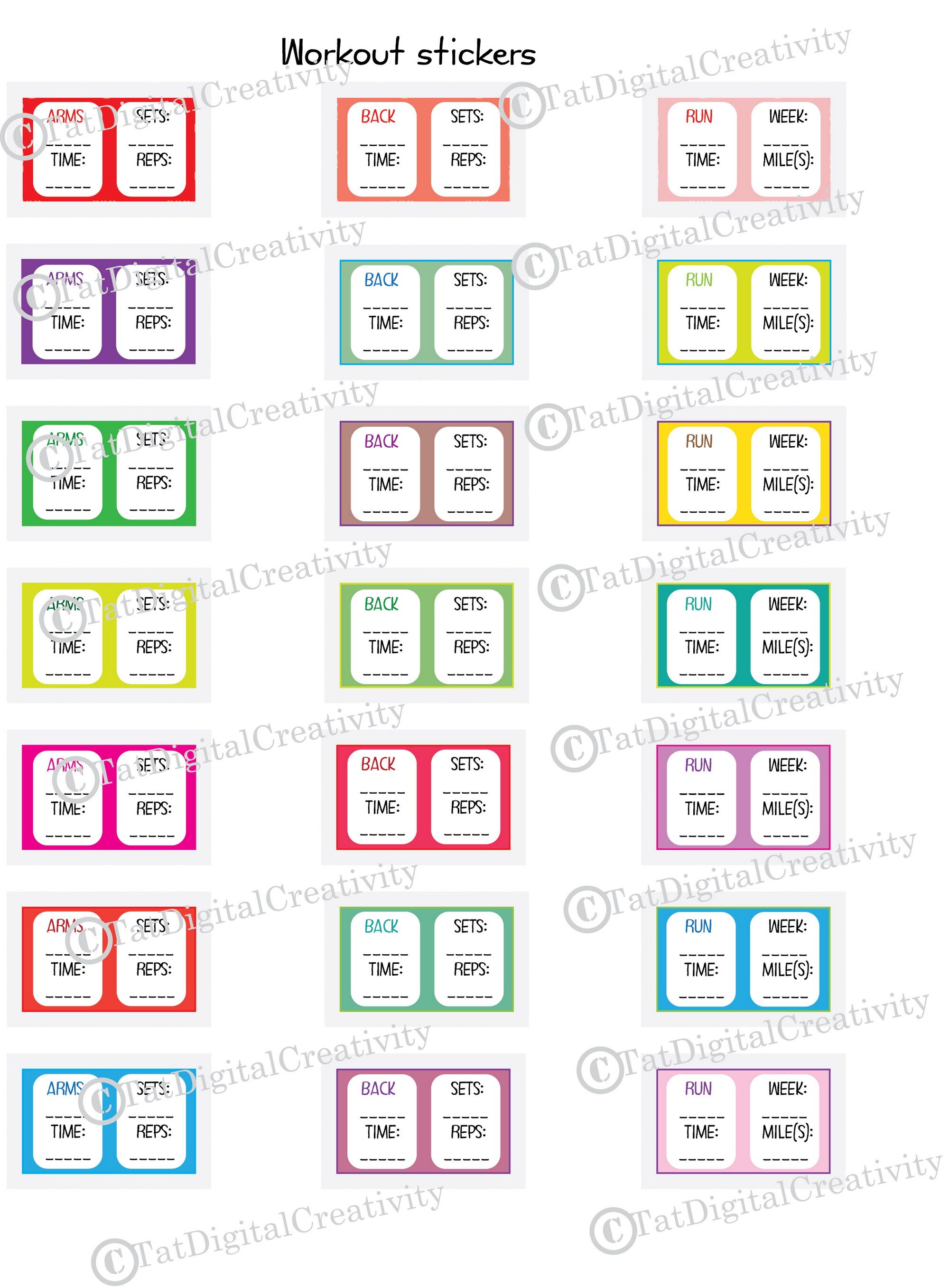Printable Stickers, Fitness Journal Stickers Printable, Measurements ...
