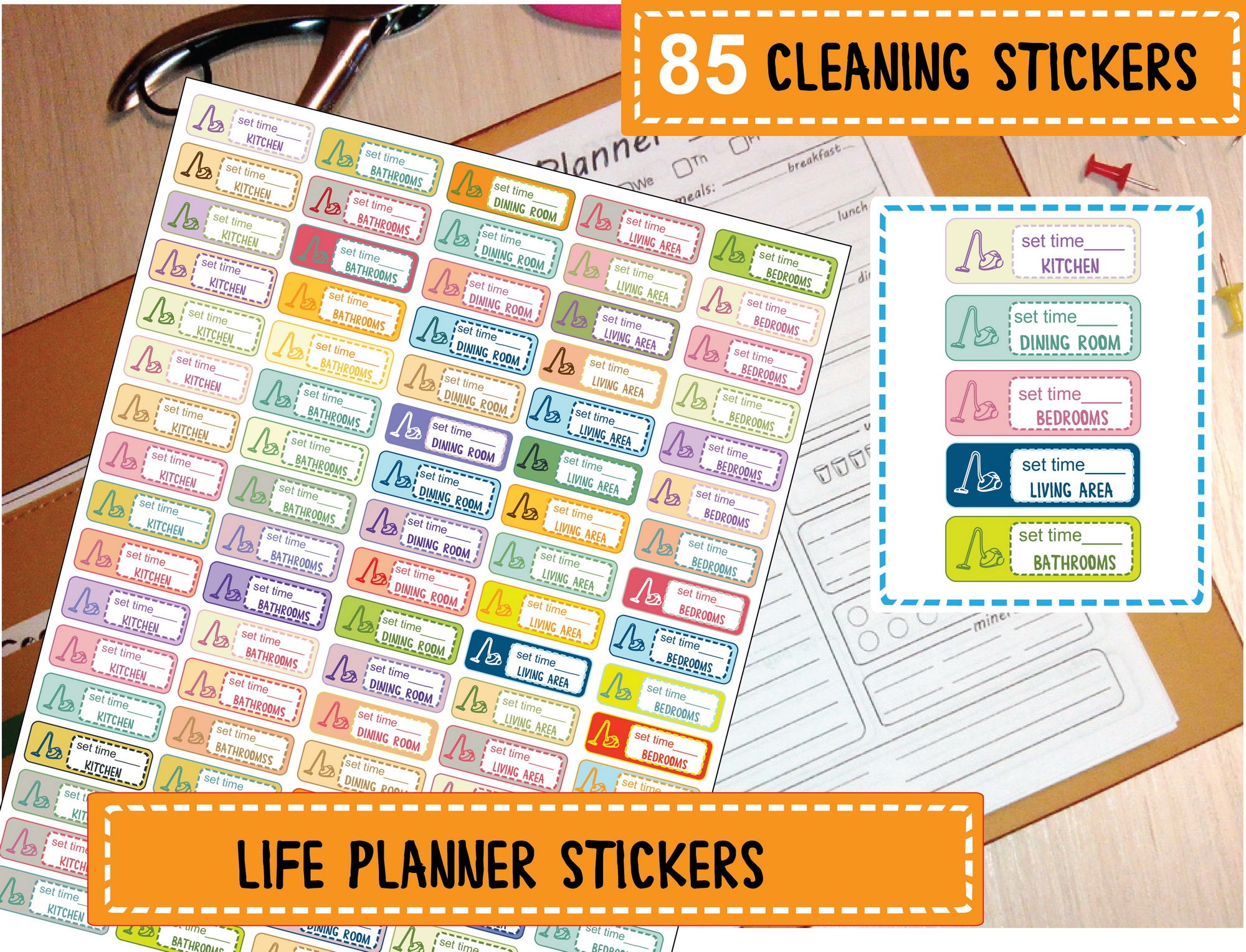 Printable Sticker, Home Clean Stickers, Cleaning Stickers, Functional ...