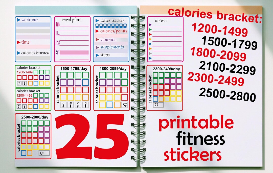 Printable Fitness Stickers: Calorie Tracker, Food Journal (instant ...