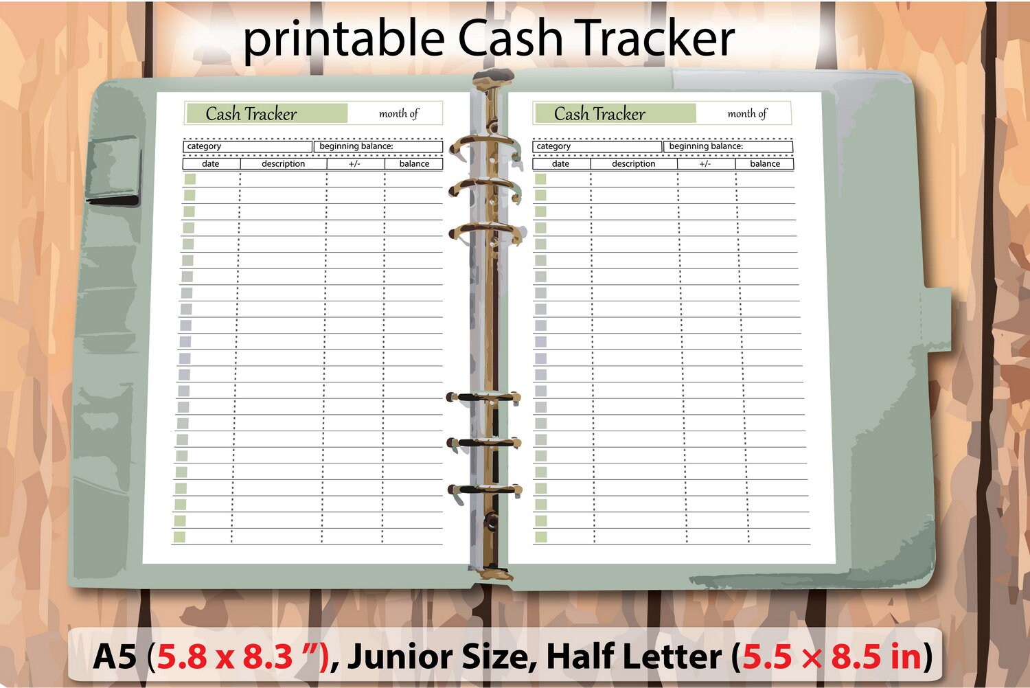 A5 Planner Pages, Cash Printable Track, Money Tracker, Cash Tracker ...