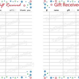 Printable Christmas Gift List, Printable Gifts Received List, Gift ...