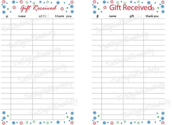 Gifts Received List Printable