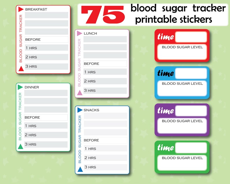 Blood Sugar Tracker Stickers, Blood Glucose Log Stickers, Printable ...