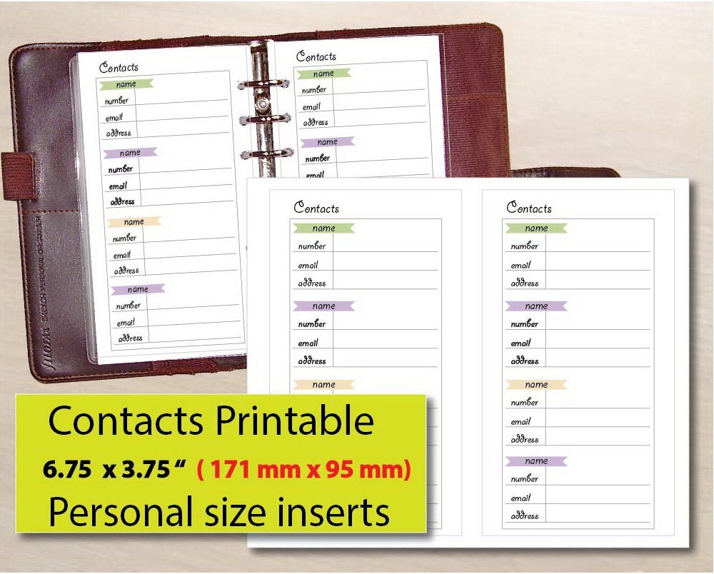 Personal Planner Inserts, Printable Contacts List, Contact Sheet ...