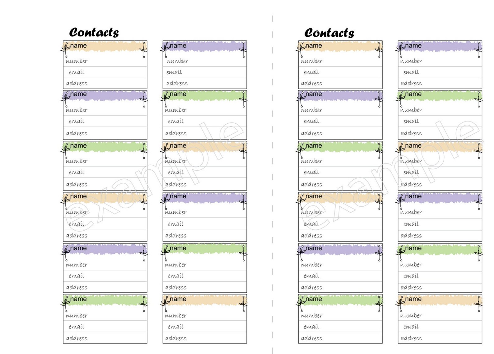 Contact Page, Address Book Printable, Phone Numbers, A5 Inserts, Half ...