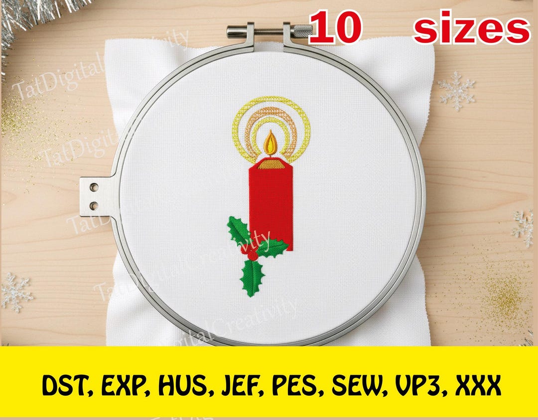 Christmas Candle Embroidery Design: Holiday Machine Embroidery (instant ...