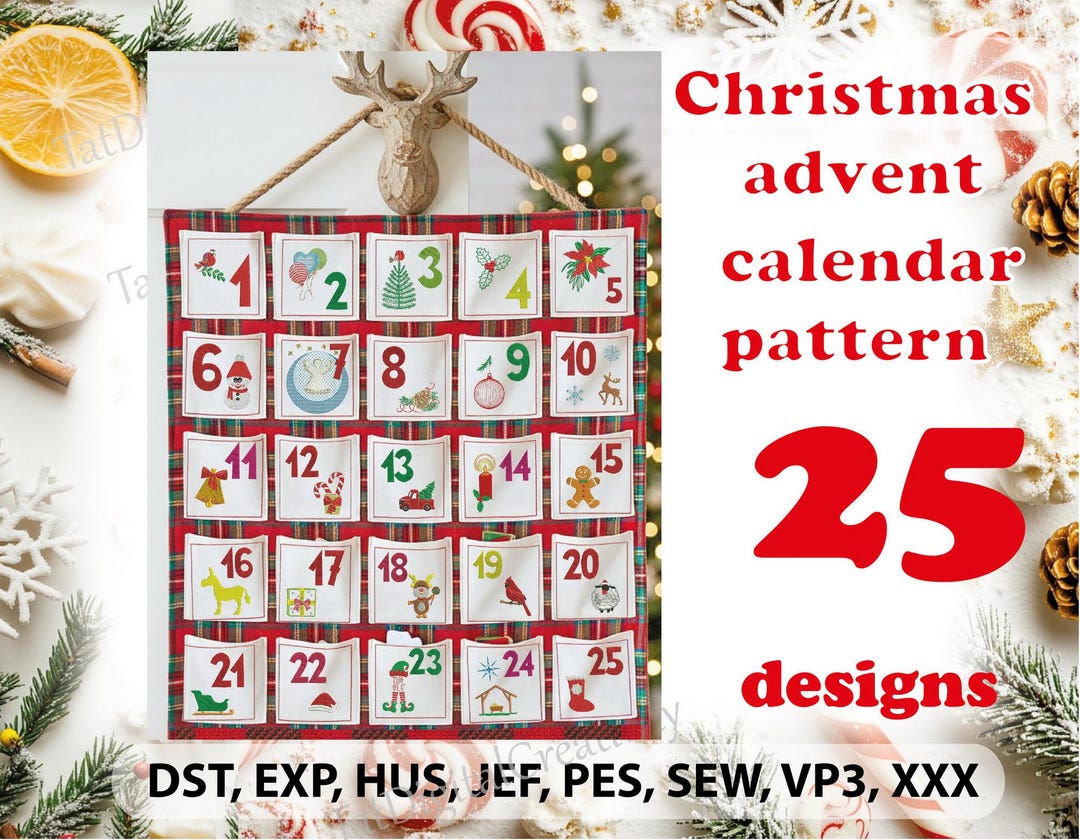 Christmas Advent Calendar Embroidery Design: 25 Patterns (instant ...