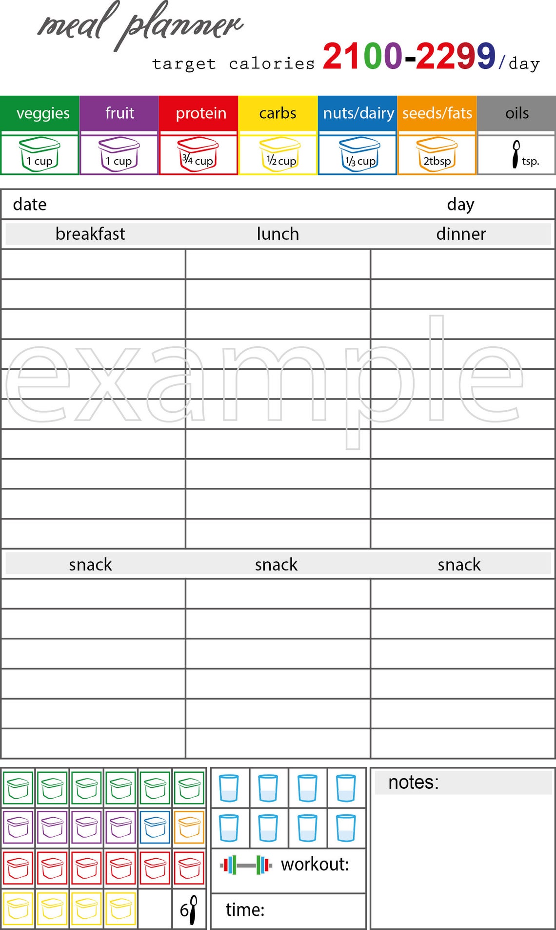 Food Tracker for Diet 12001500180021002300 Calories - Etsy