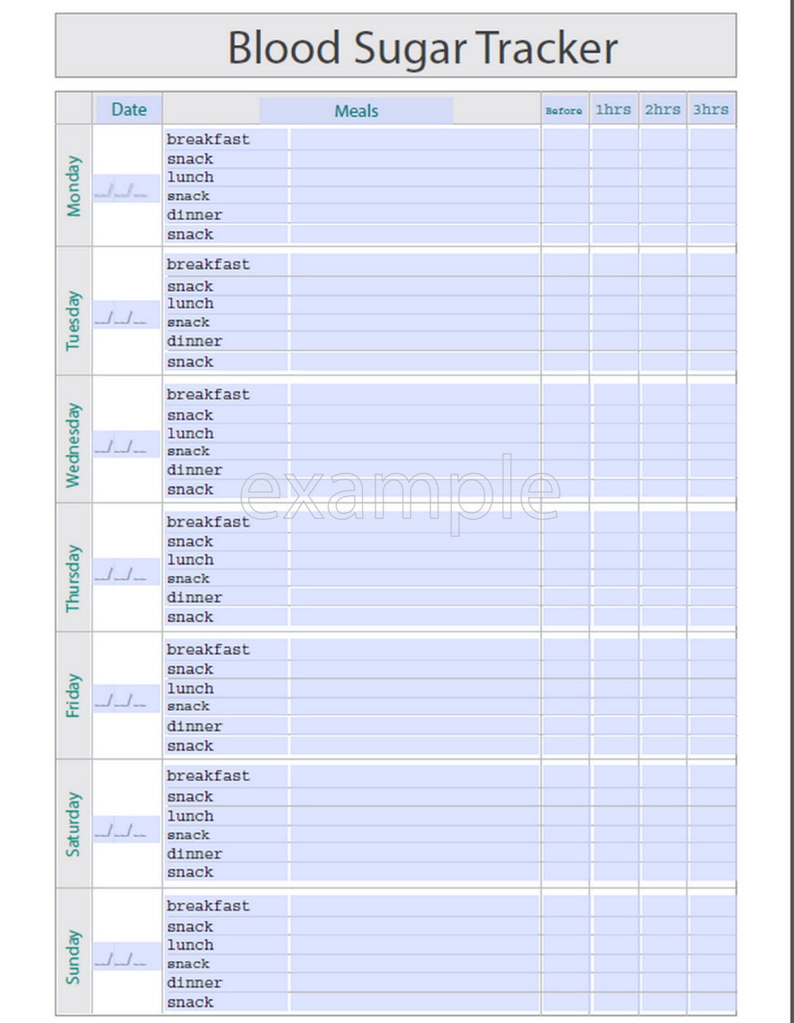 Blood Sugar Trackerblood Glucose Log diabetic Printable/ - Etsy