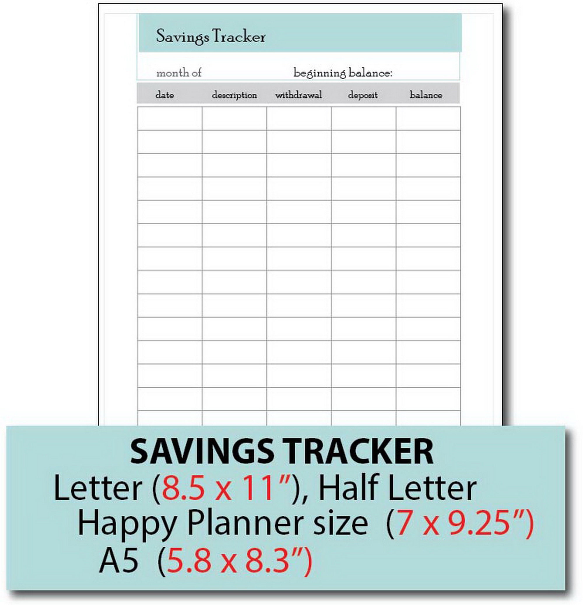 Finance Printable Tracker, Savings Tracker, Monthly Savings, Personal ...