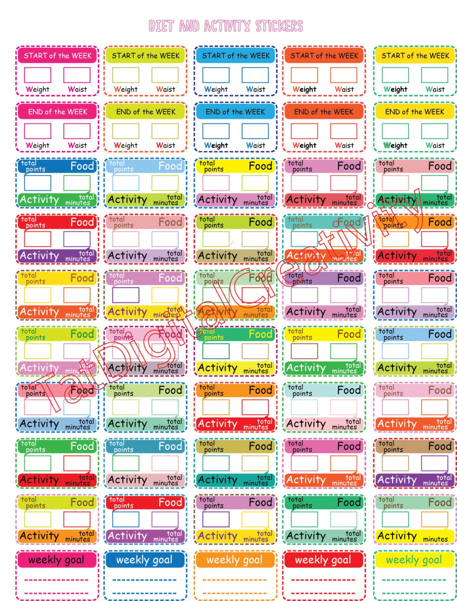 Weight Loss Printable Sticker, Workout Sticker for Planner, Points ...