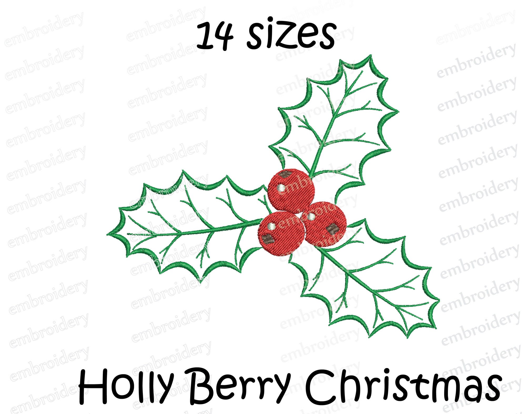 Christmas Holly Embroidery Design: Holly Berry Pattern (instant ...