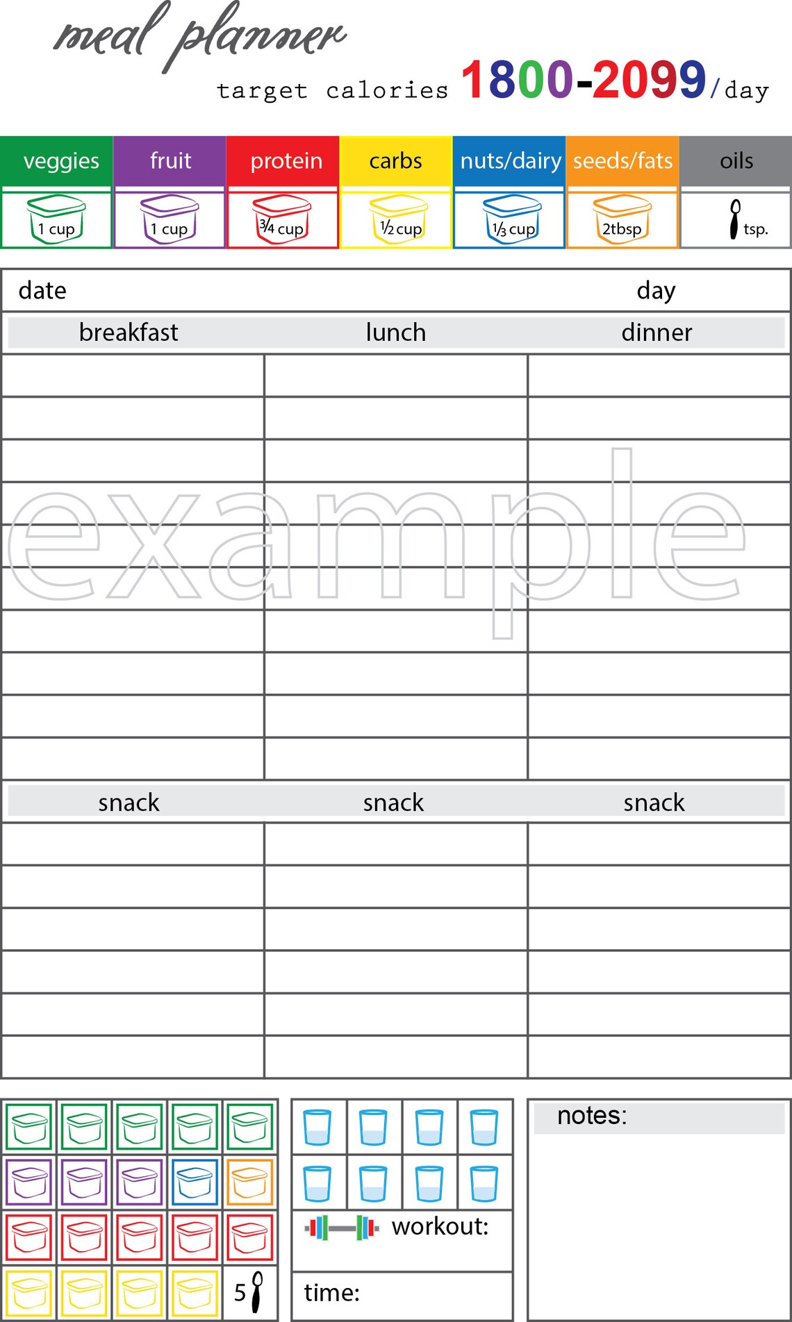 Food Tracker for Diet 12001500180021002300 Calories - Etsy