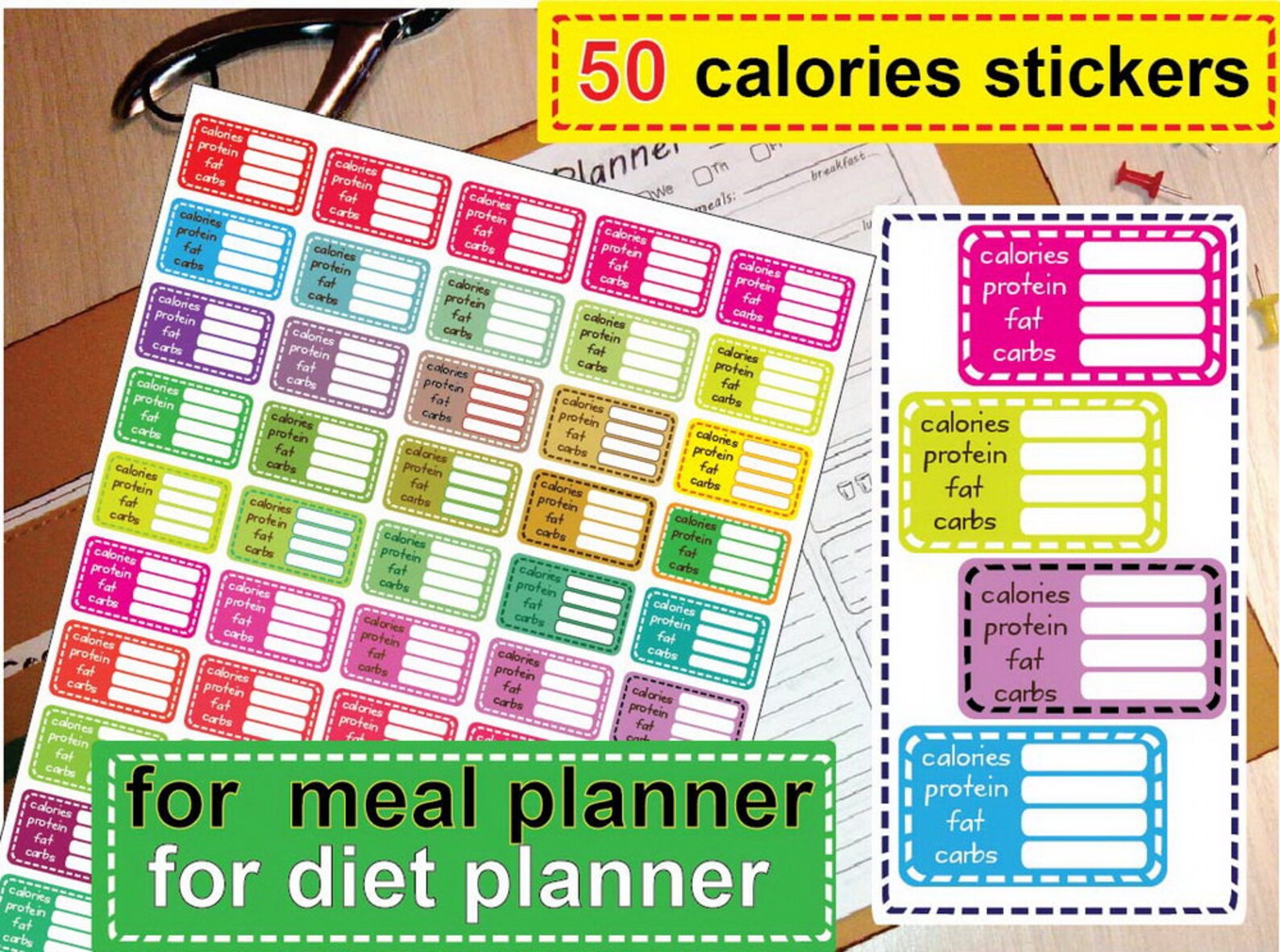 Calorie Tracker Stickers: Fitness & Meal Planner (PDF Download) - Etsy