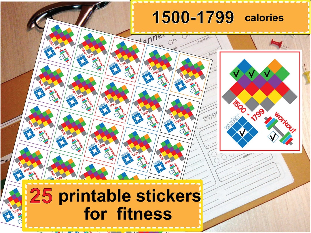 Fitness Stickers Printable, Stickers for Diet 1500 Calories, Weight ...