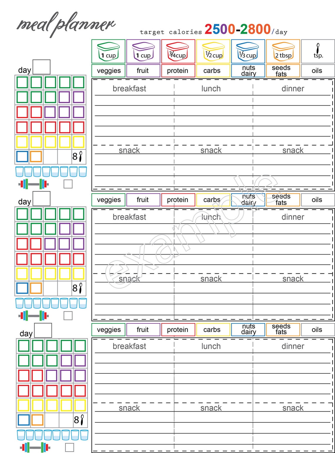 2500 2800 Calorie Meal Plan Food Log Printable Daily Meal | Etsy