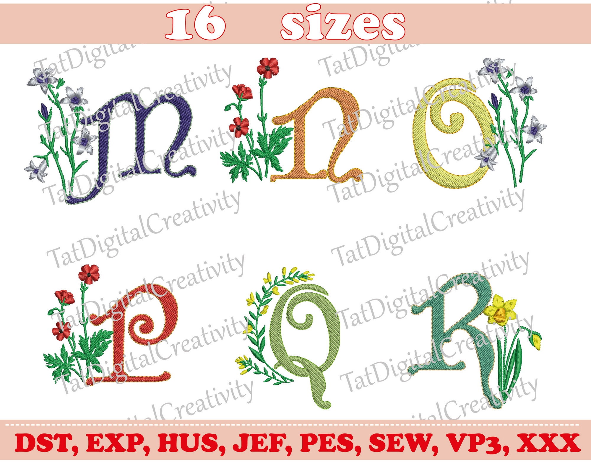 Alphabet Machine Embroidery Design, Floral Alphabet Embroidery Design ...