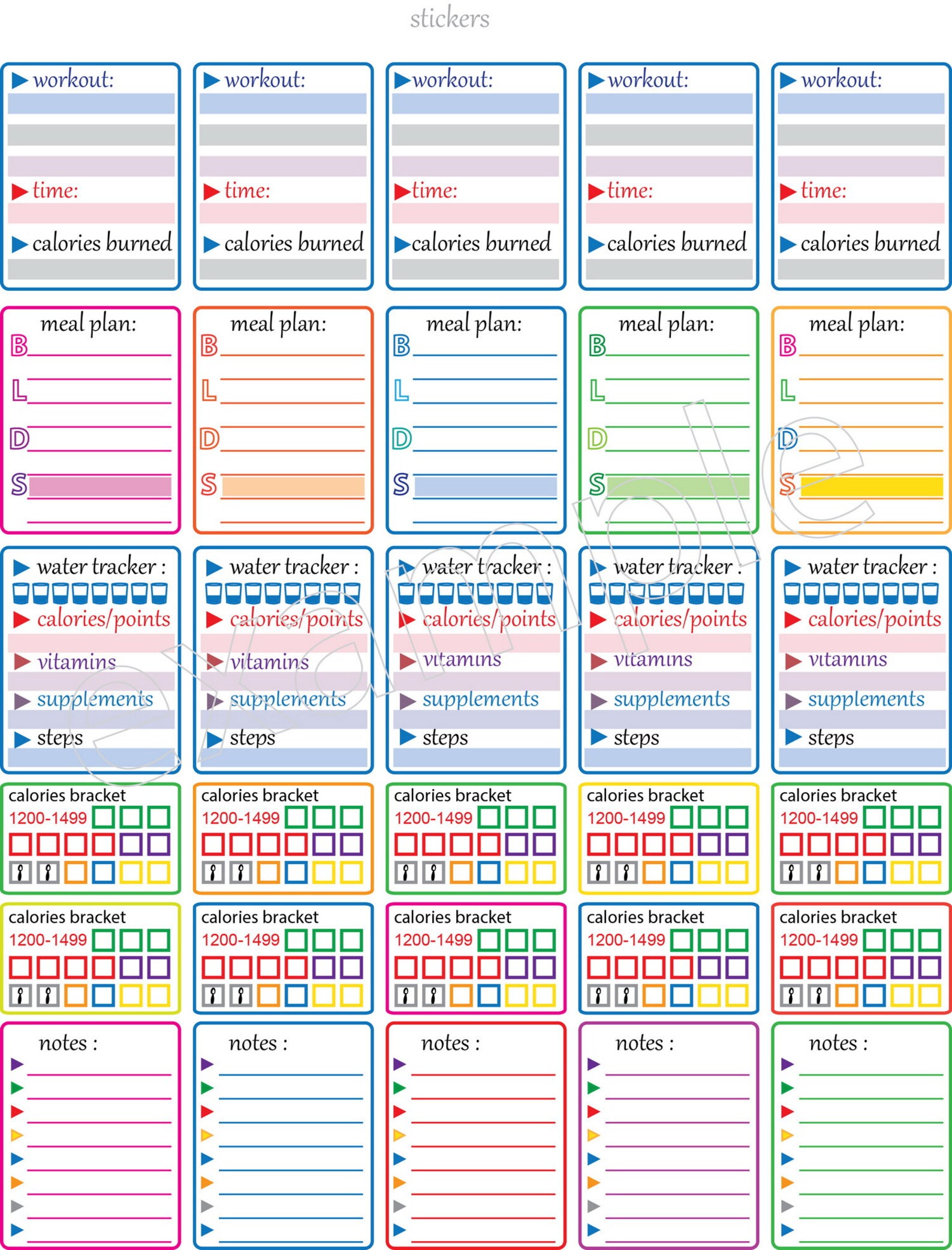 Printable Sticker, Fitness Sticker, Food Journal Sticker, Weight Loss ...