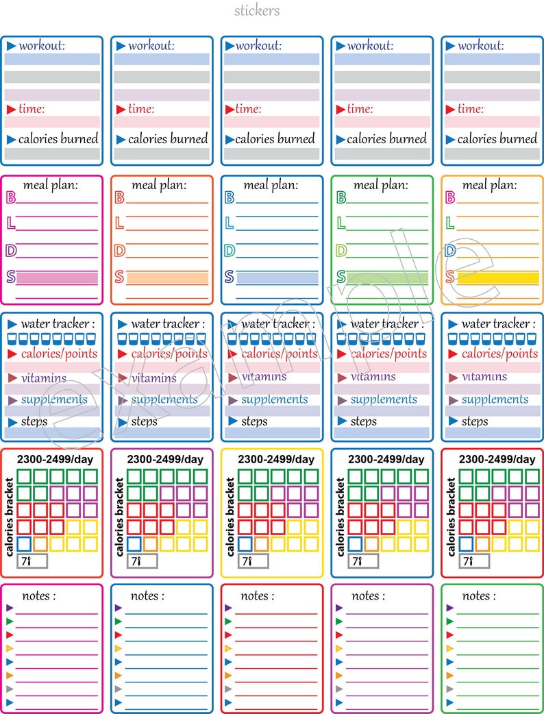 Printable Sticker Fitness Sticker Food Journal Sticker - Etsy