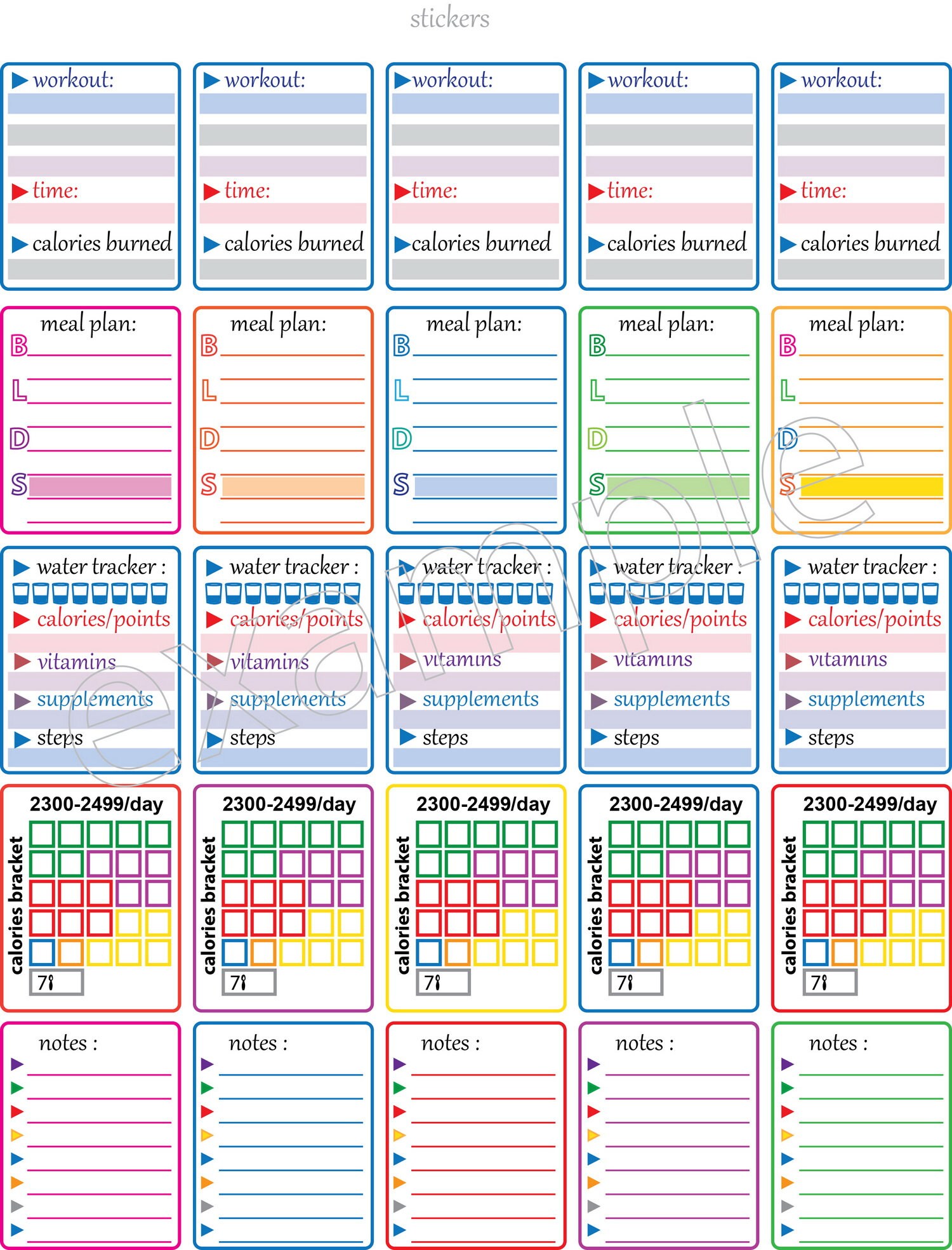 Printable Sticker, Fitness Sticker, Food Journal Sticker, Weight Loss ...