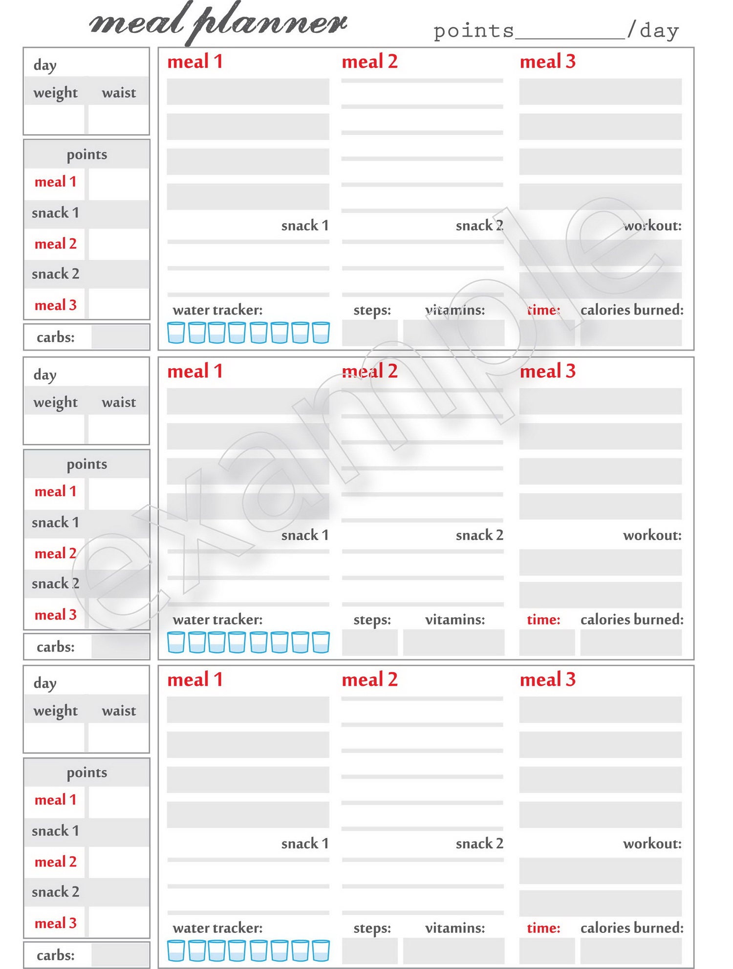 Food Journal Printable Food Track Printable Points Calories - Etsy