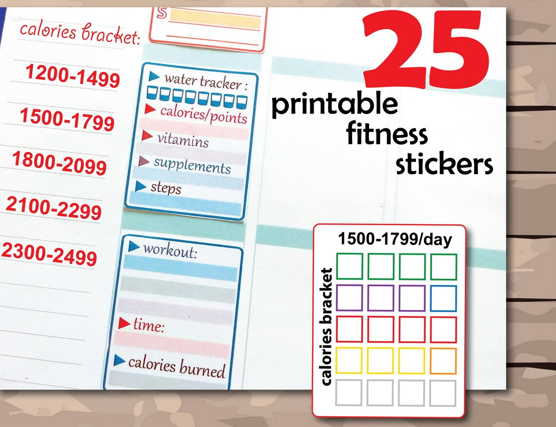 Printable Sticker Fitness Sticker Food Journal Sticker | Etsy