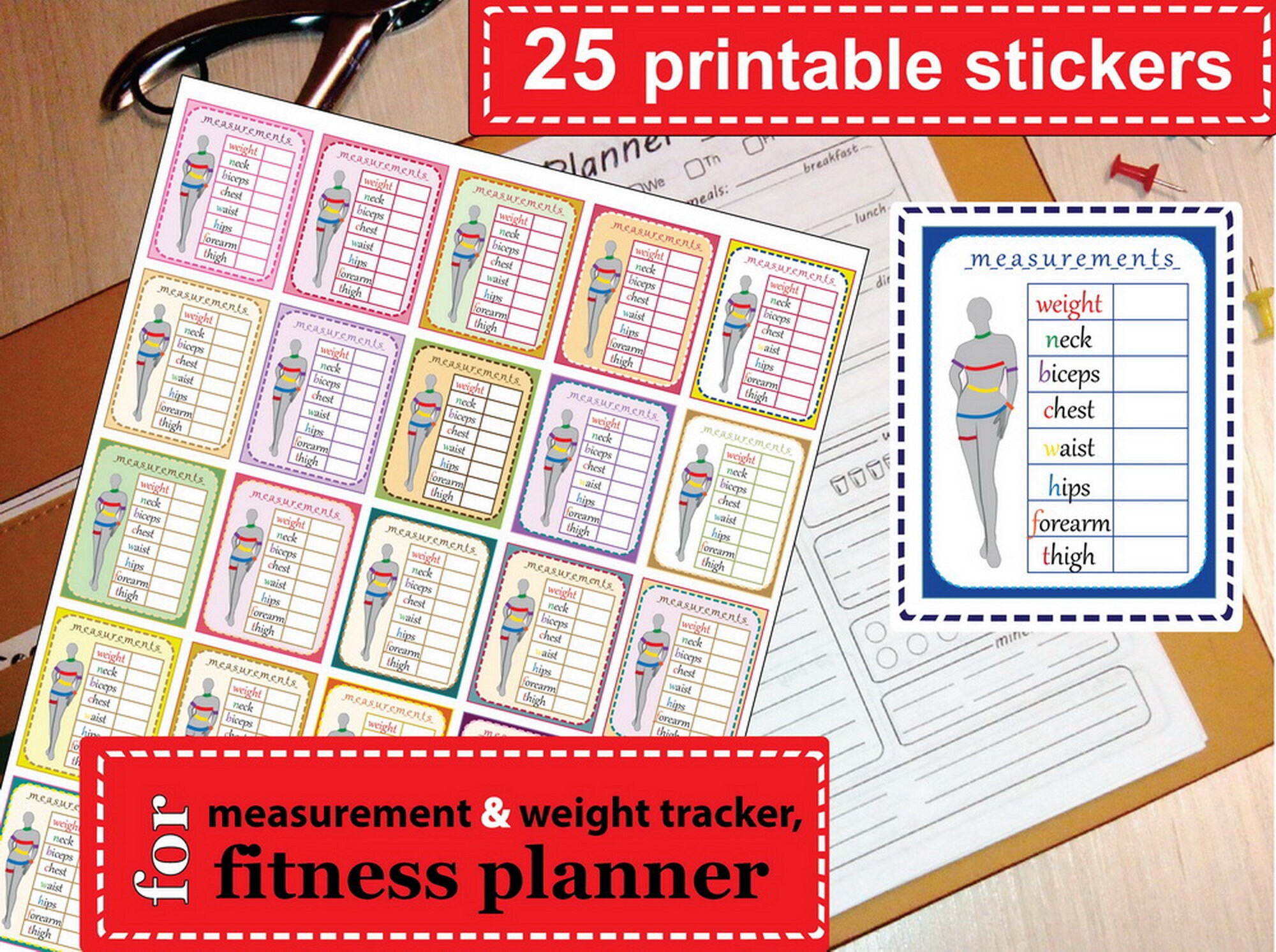 Sticker Printable, Daily Fitness Sticker, Meal Plan Stickers, Calorie ...