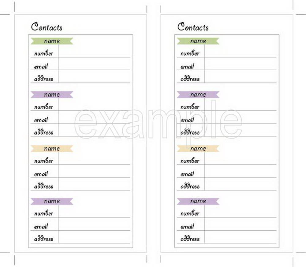 Personal Planner Inserts, Printable Contacts List, Contact Sheet ...