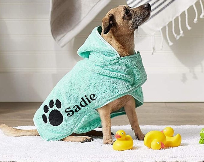 Personalized Dog Robe - Embroidered Dog Robe - Hooded Robe Towel for ...