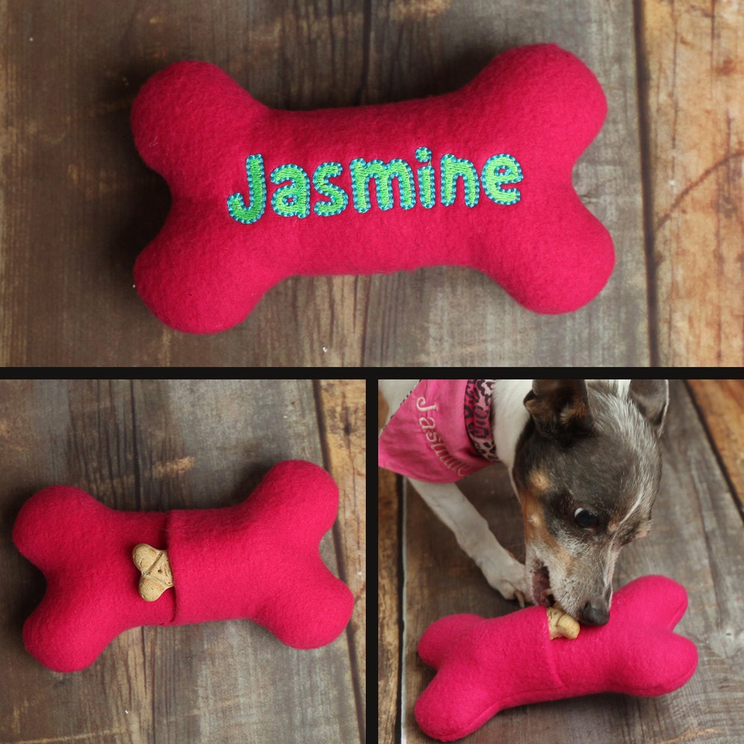 Treat Pocket Personalized Embroidered Stuffed Dog Bone Toy With ...