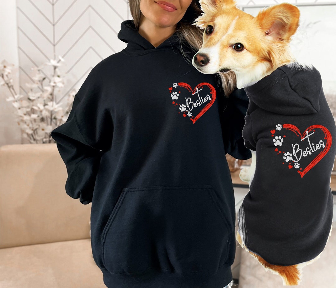Besties Heart Embroidered Dog & Human Matching Hoodies Set, Best Friend ...