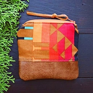 Tribal Canvas Pouch, Bright Aztec Bag, Genuine Leather Pouch, Geometric ...