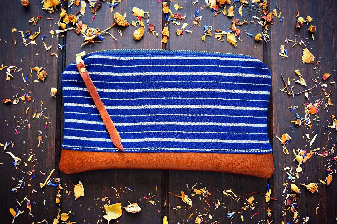 Indigo Textile Clutch, Navy Clutch, Vegan Leather Clutch, Nautical ...