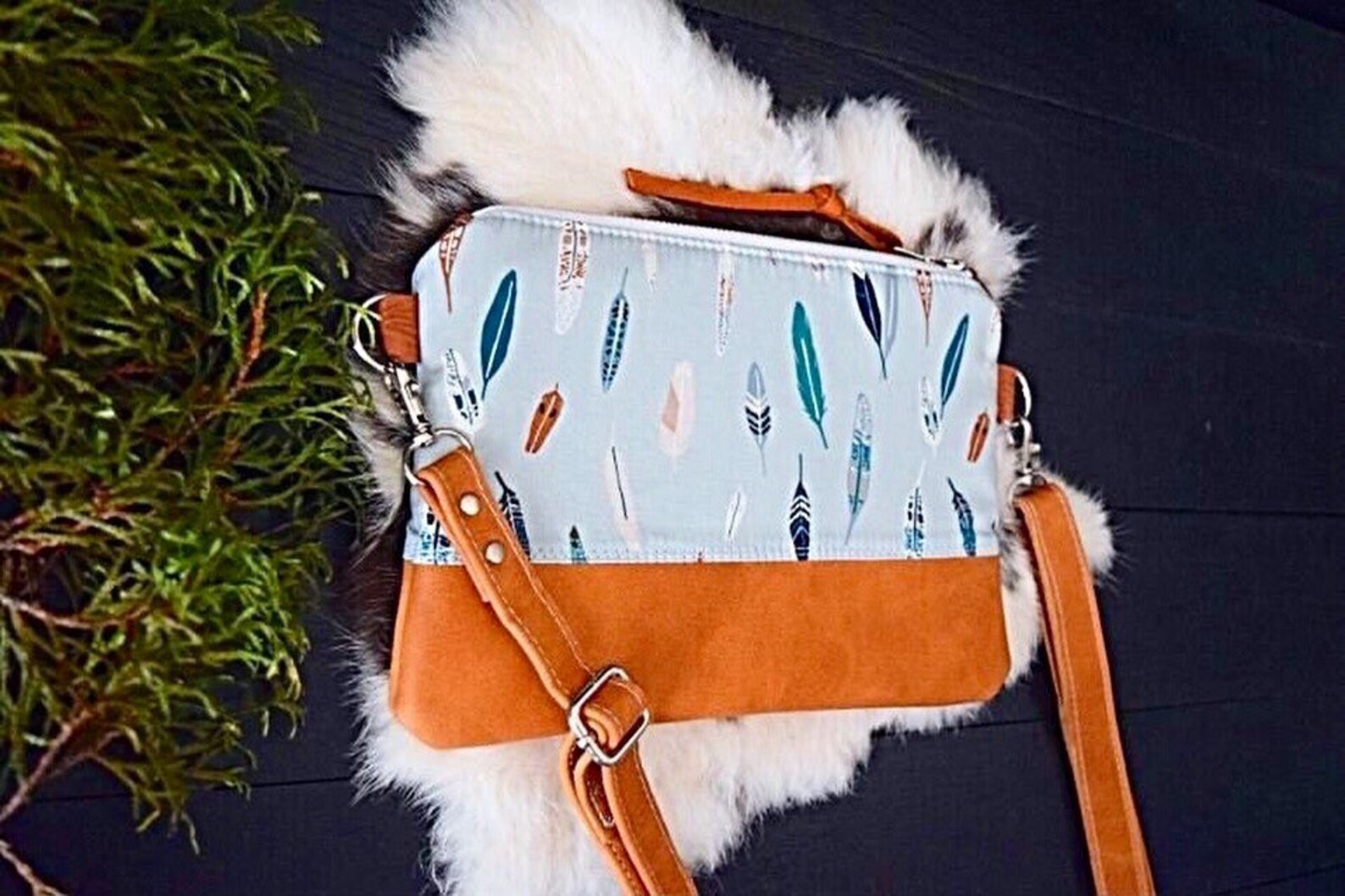 Robin Blue Feather Genuine Leather Crossbody Bag, Tribal Feather ...