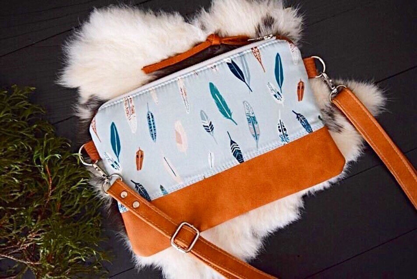 Robin Blue Feather Genuine Leather Crossbody Bag, Tribal Feather ...