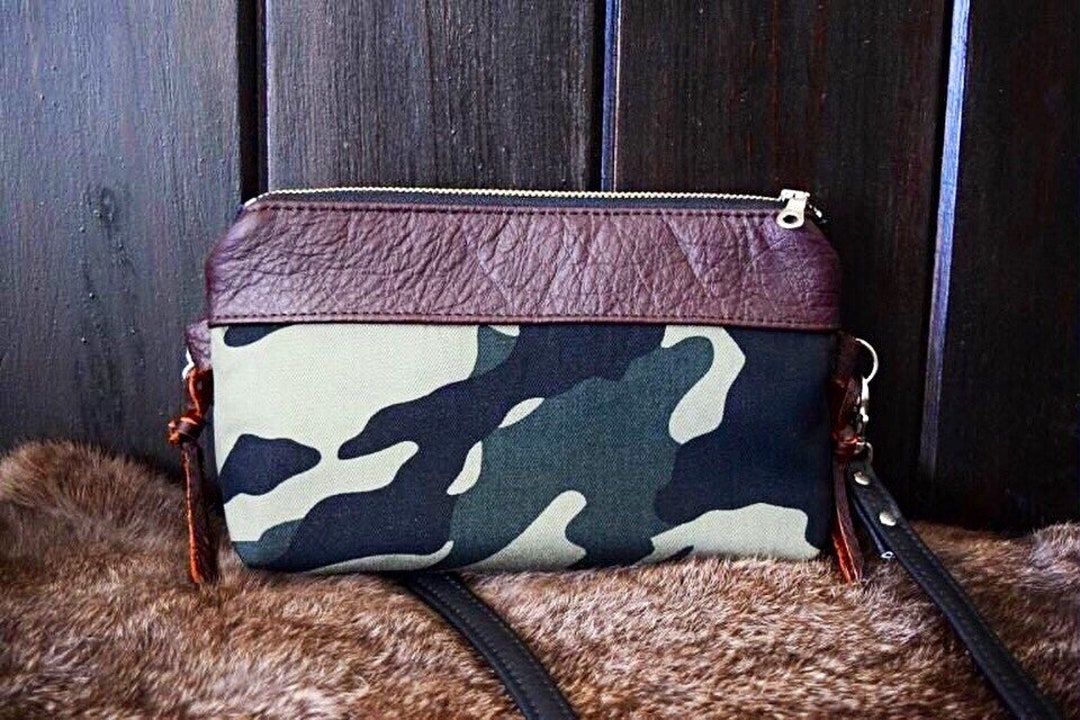 Genuine Leather Canvas Camoflauge Crossbody Bag, Camo Crossbody Bag ...