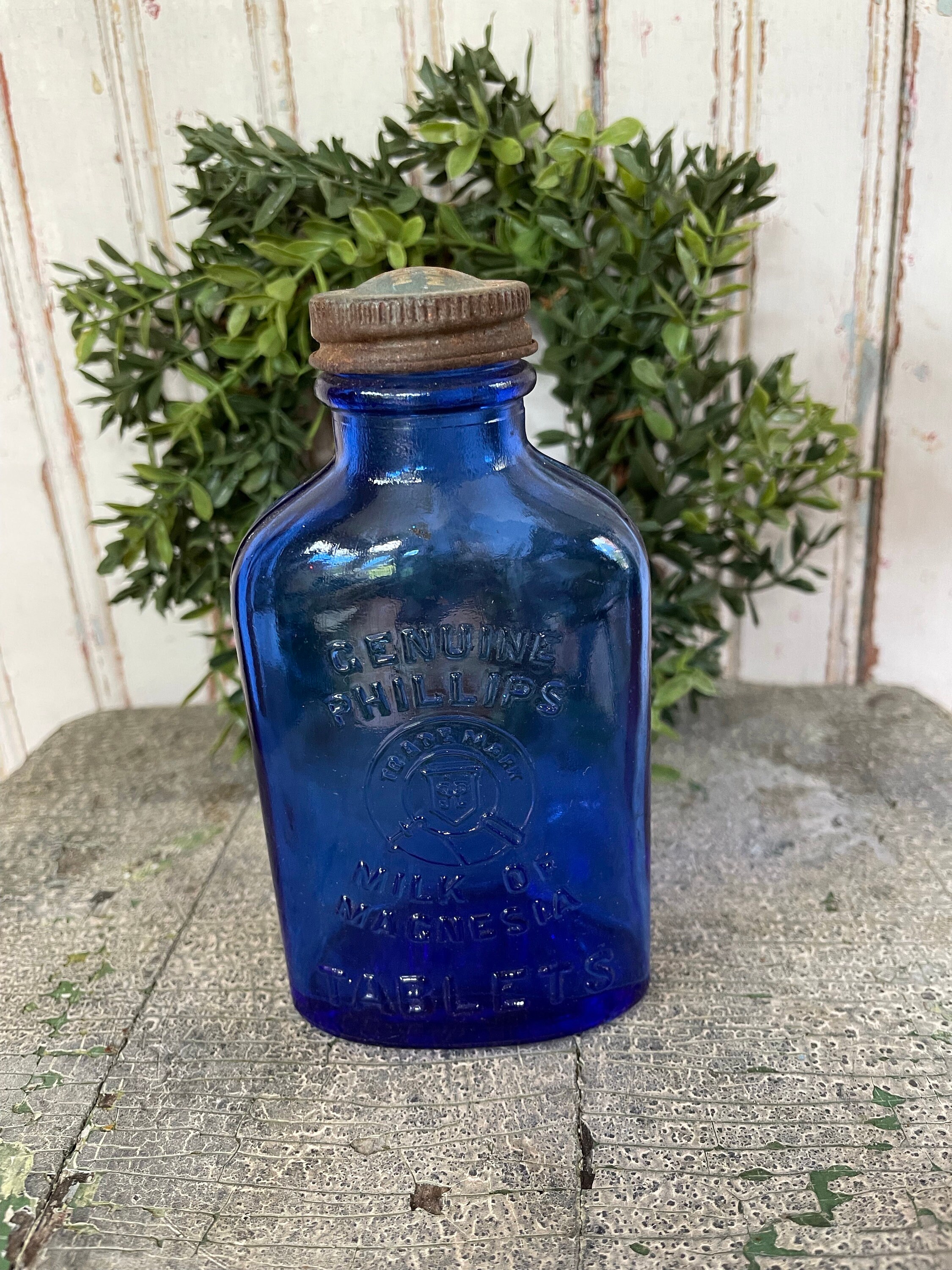Vintage Milk of Magnesia Tablets Cobalt Bottle W/ Original Top - Etsy