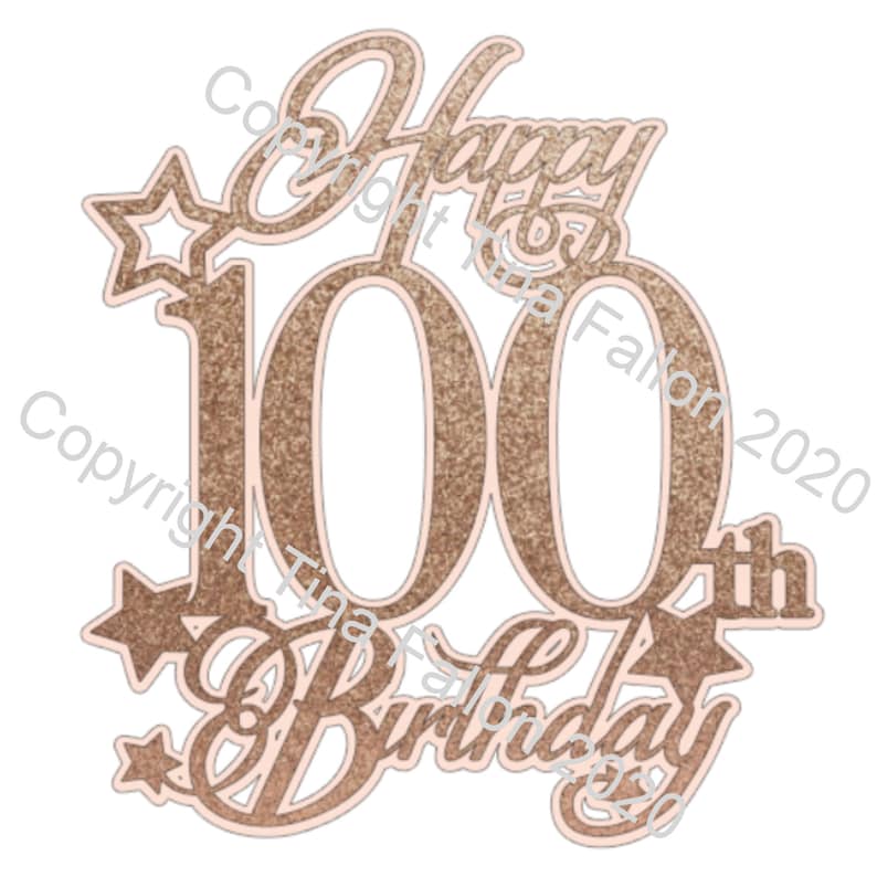Cake Topper Happy 100th With Star Detail and Optional Offset Underlayer ...